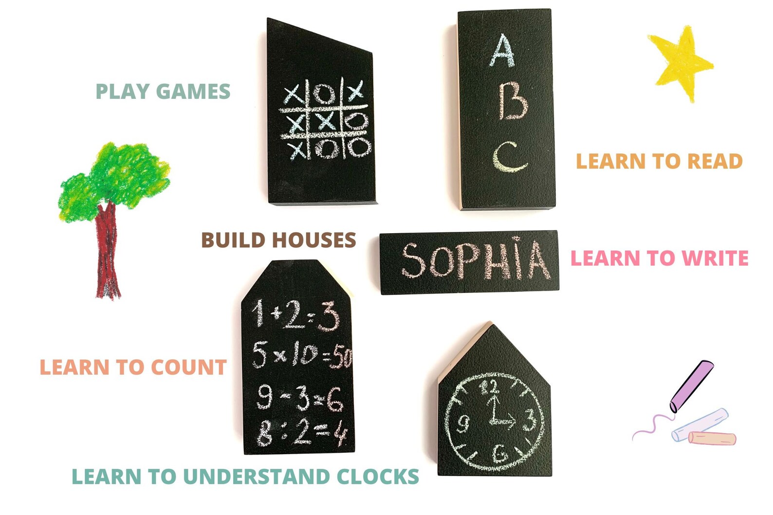 Chalkboard Wooden Blocks: Montessori Educational Toy - Etsy