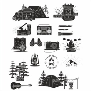 Camping SVG Bundle: Tent, Campfire, Hiking Clipart (instant Download ...