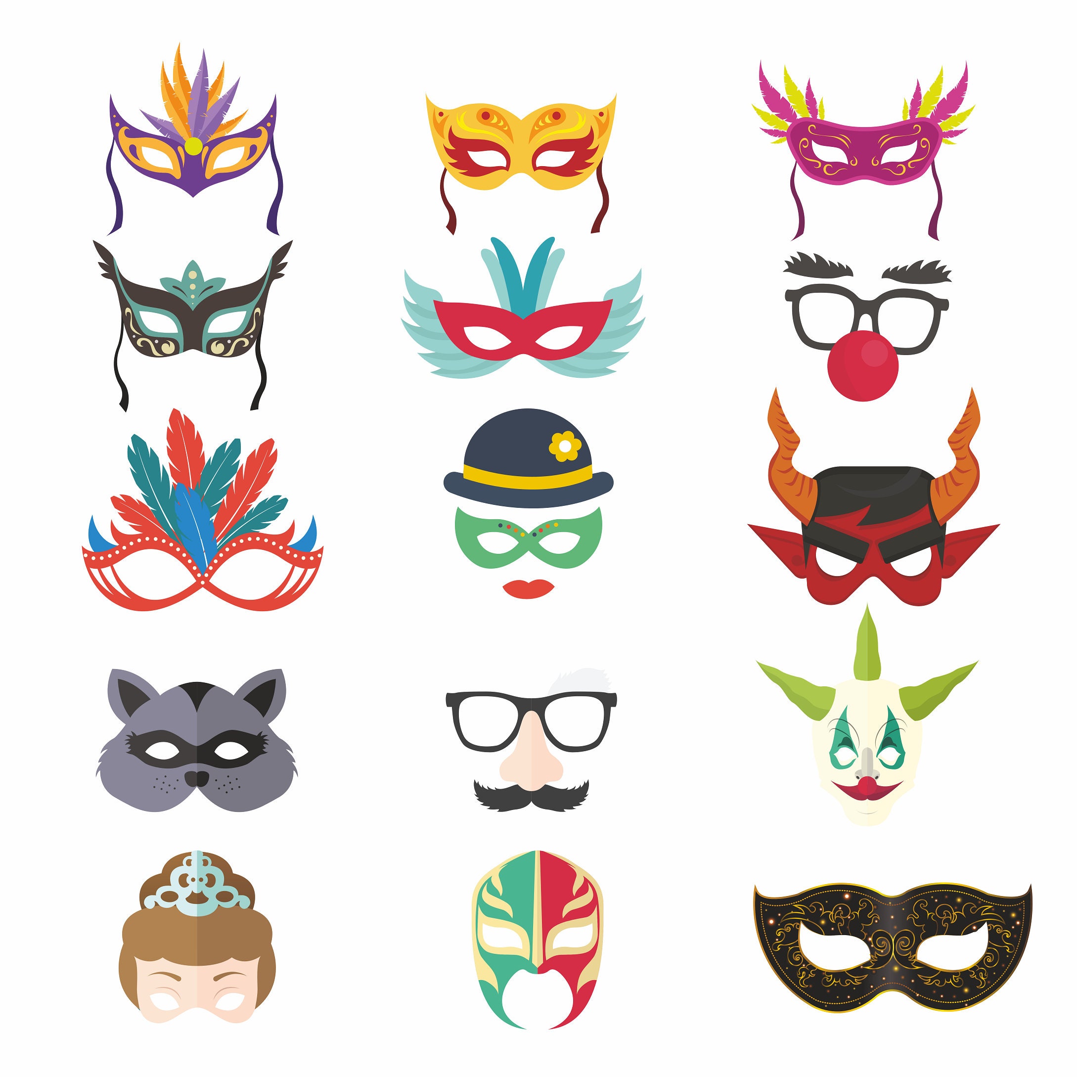 Carnival Masquerade Masks Clip Art, Halloween Costume Party SVG PNG ...