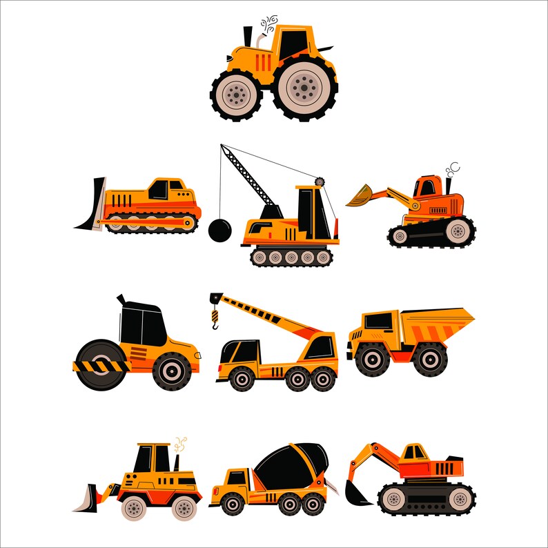 Construction Vehicles SVG Bundle: Trucks, Excavator, Dump Truck ...