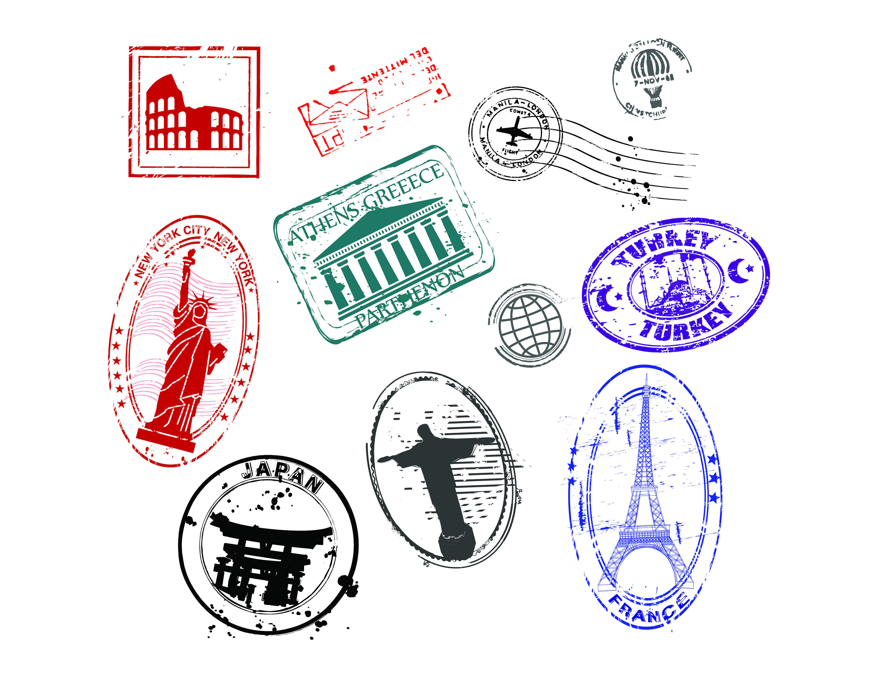 Passport Stamp SVG Bundle: Travel Icons, Visa Stamps (digital Download ...