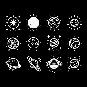 Planet Line Art SVG Bundle: Solar System Cut Files (digital Download ...