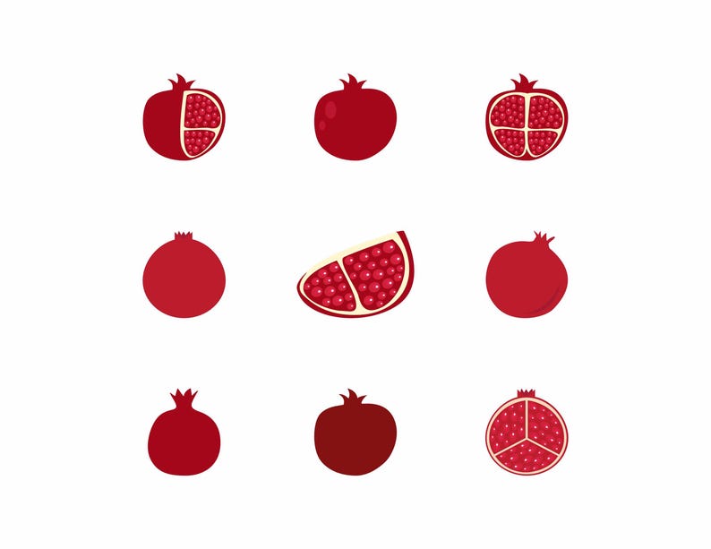 Pomegranate Vector Art Bundle | 9 Designs in SVG, PNG, PDF | High-res ...