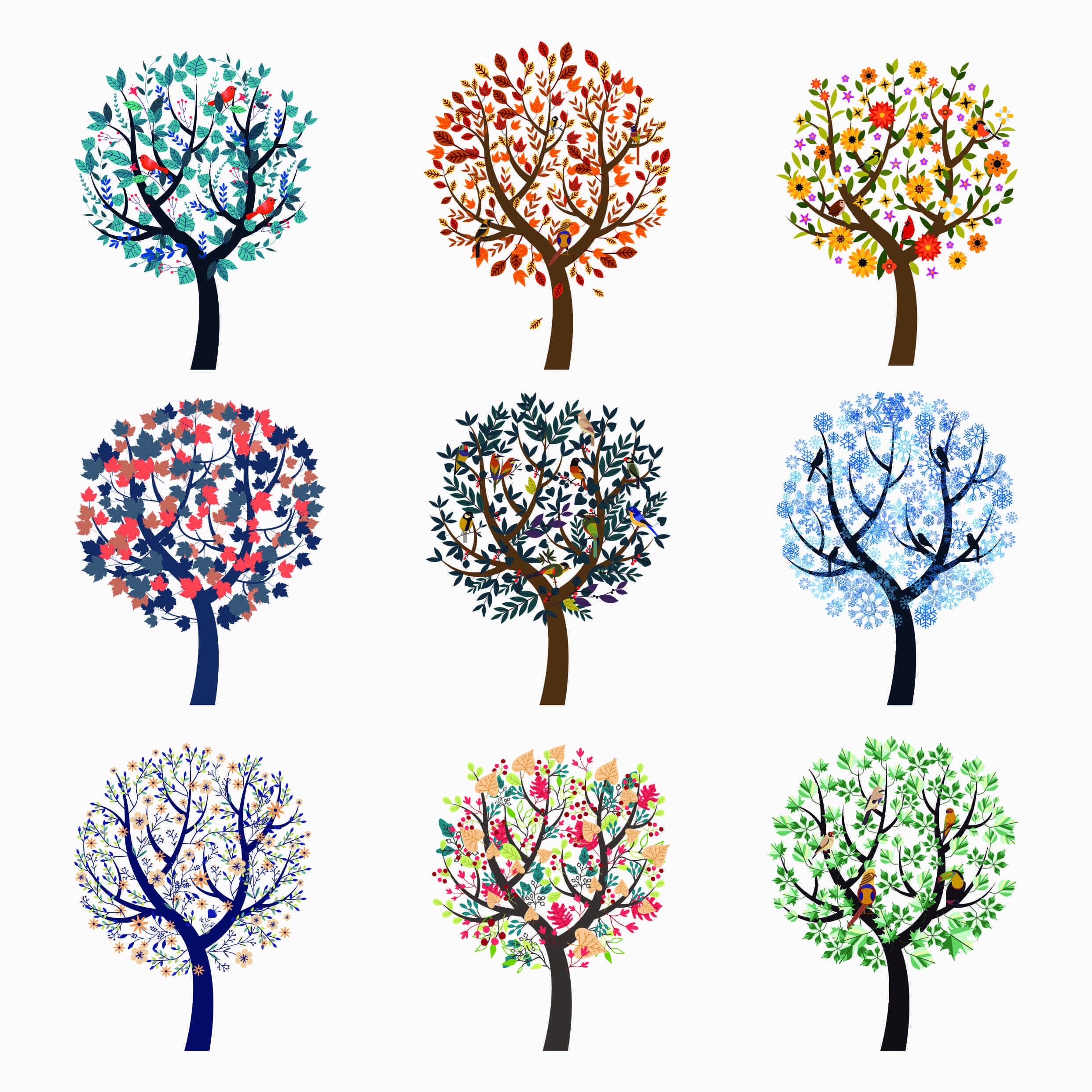 Tree SVG Bundle | 9 Colorful Designs | Tree of Life, Wall Art, Crafting ...