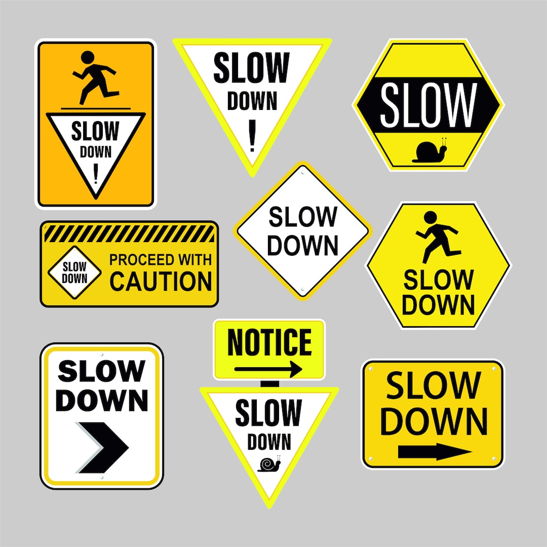 Slow Down Road Signs SVG Bundle | 8 Traffic Sign Vectors | Craft & DIY ...