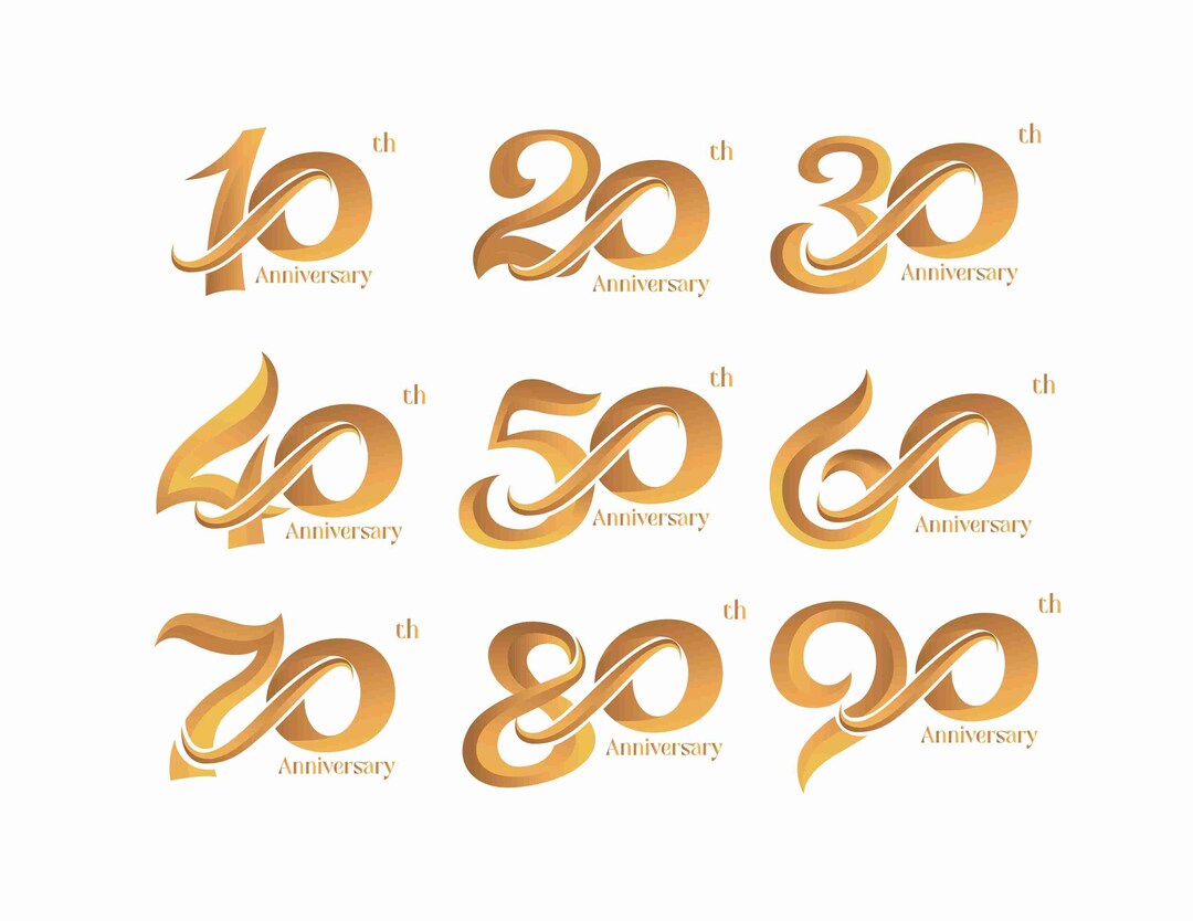 Luxury Anniversary Numbers SVG Bundle (10-90) – Elegant Gold Wedding ...