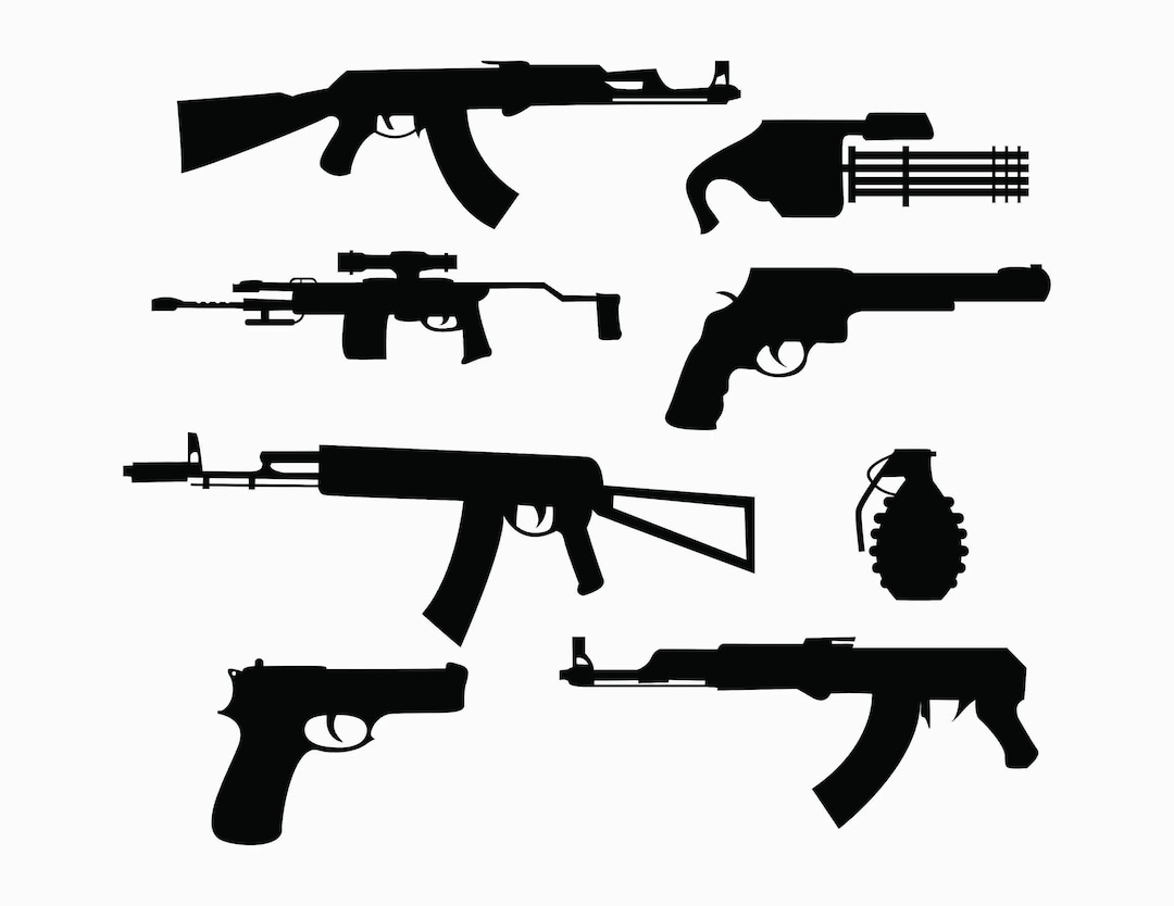 Guns SVG Bundle | Weapon, Pistol, Grenade Clipart | Military SVG for ...