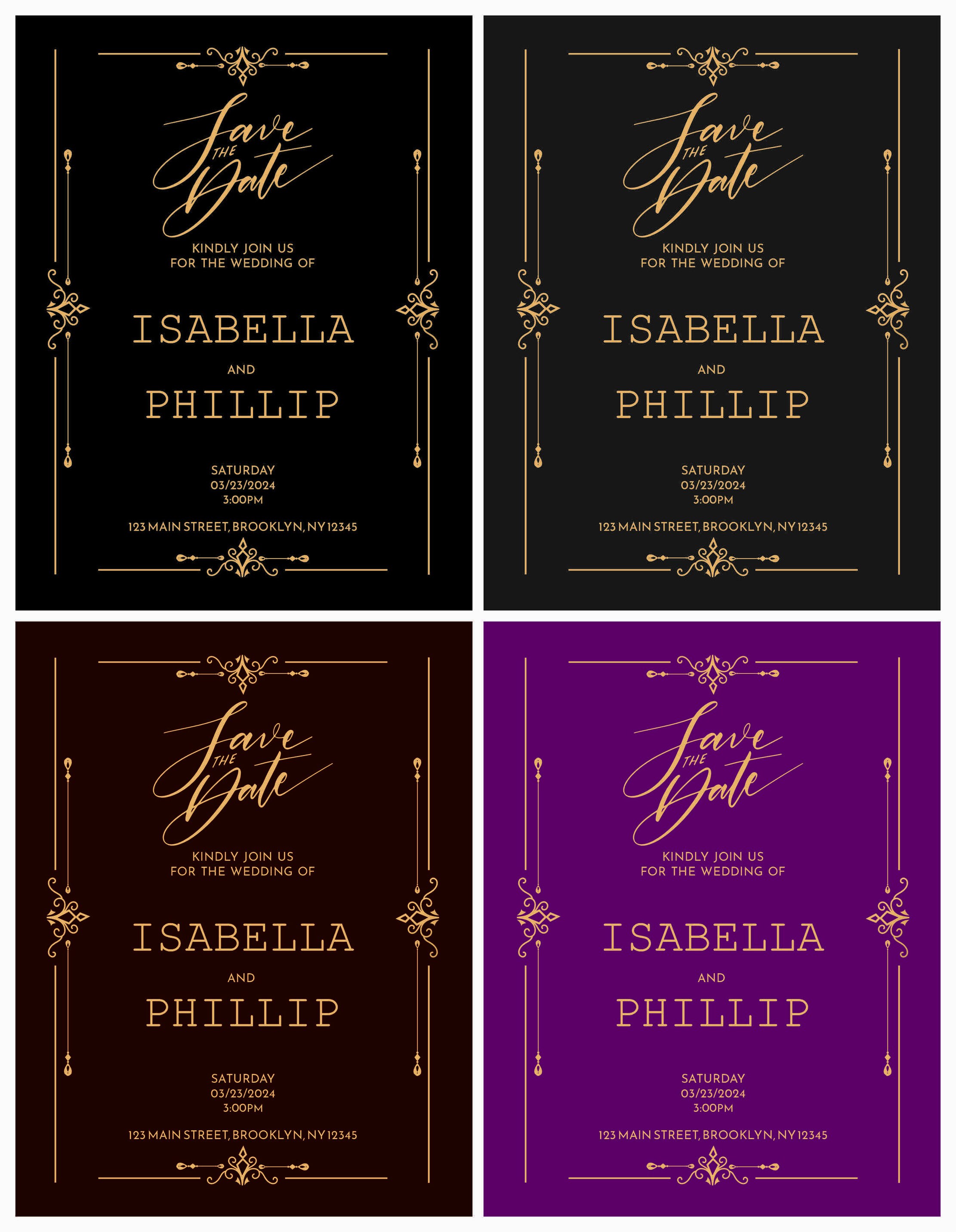 Custom Minimalist Black Wedding Invitation Template, Luxury Editable ...