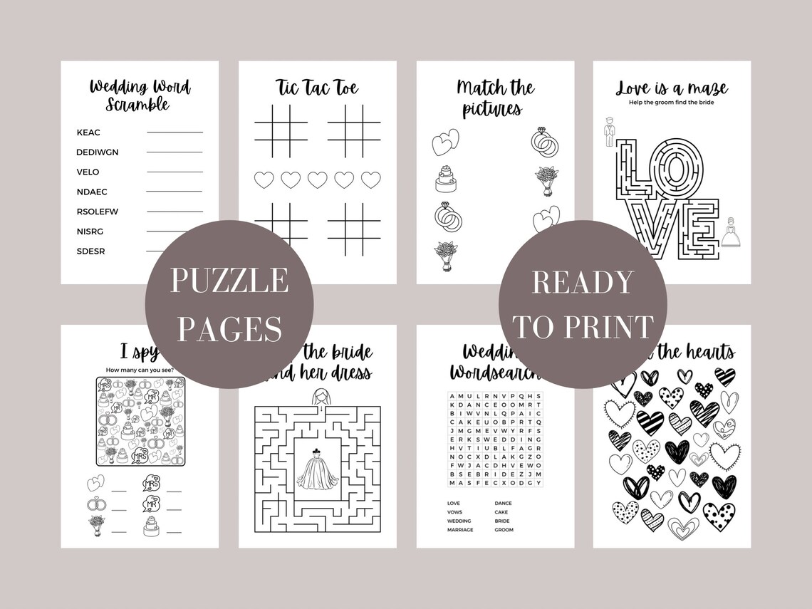 Kids Wedding Activity Book Printable Colouring and Puzzle Pages to Keep ...