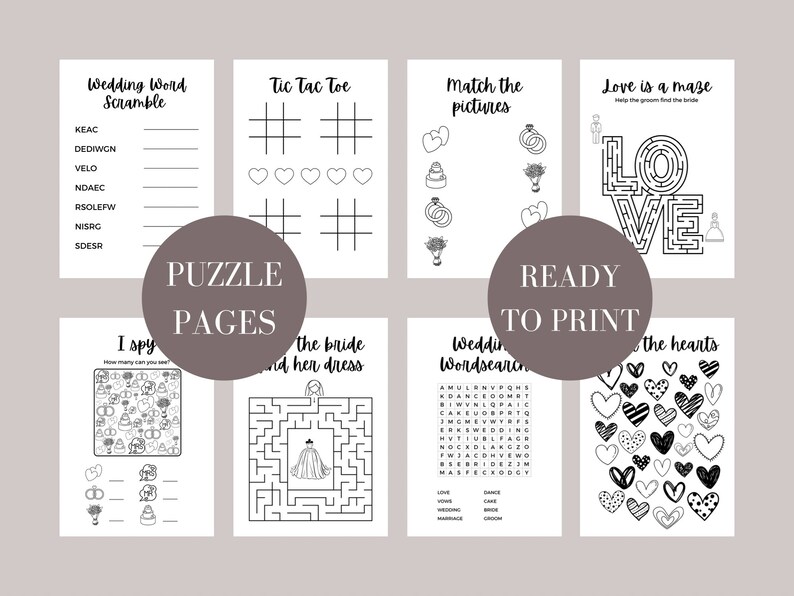 Kids Wedding Activity Book Printable Colouring and Puzzle Pages to Keep ...