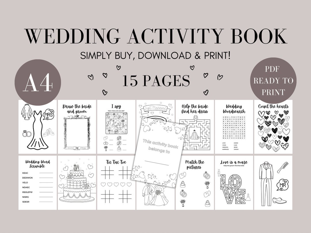 Kids Wedding Activity Book Printable Colouring and Puzzle Pages to Keep ...
