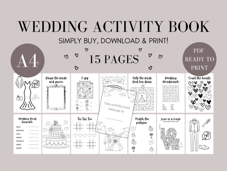 Kids Wedding Activity Book Printable Colouring and Puzzle Pages to Keep ...