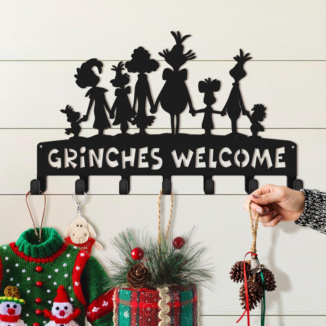 Grinch Family Welcome Key Holder Christmas Wall Rack Holiday Entryway ...