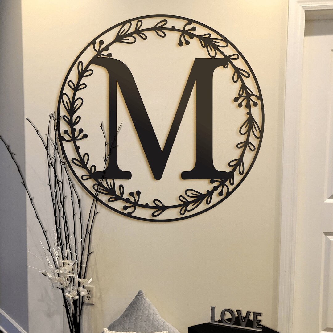 Metal Circle Letter Monogram With Vines | Wall Monogram Sign | Couples ...