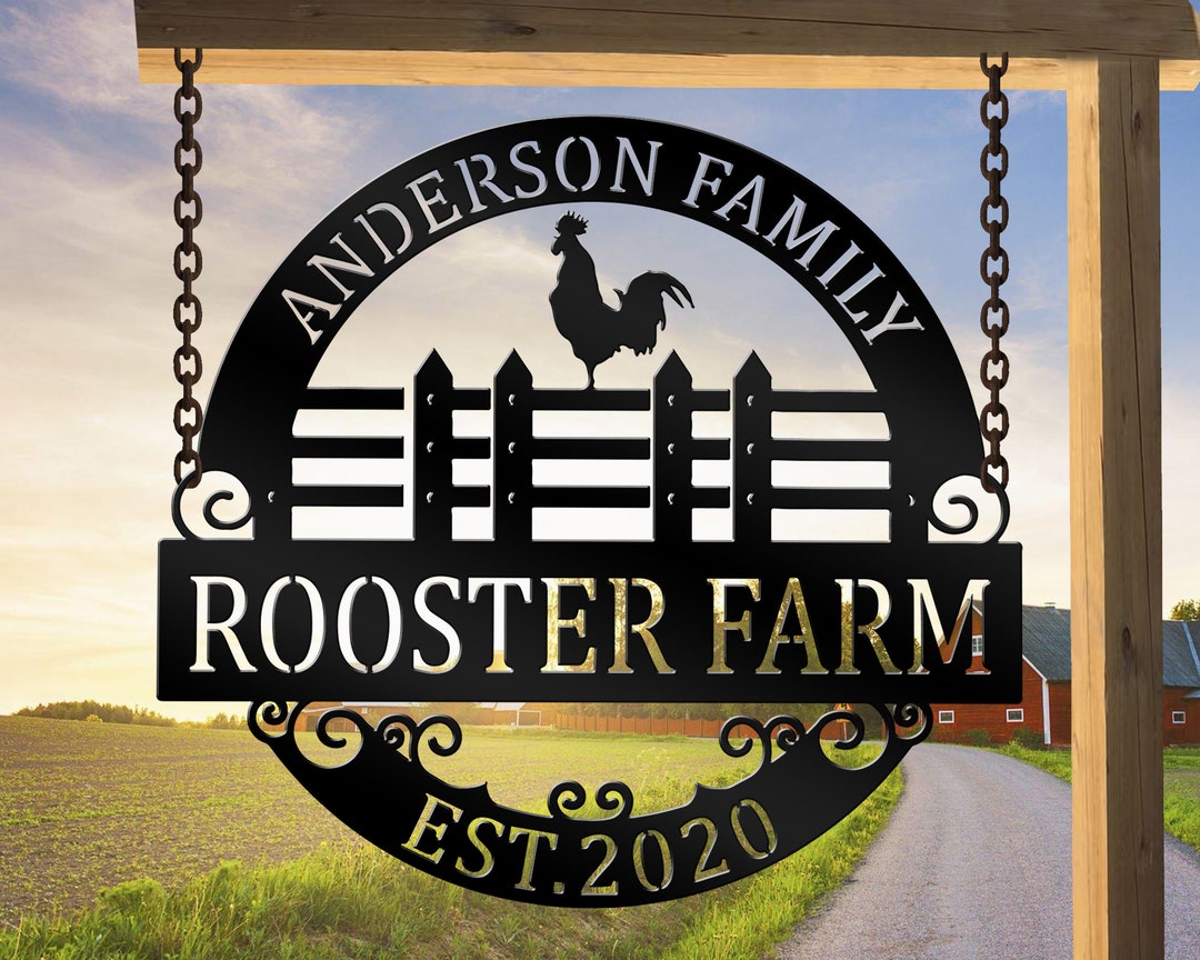 Eywa Custom Family Rooster Sign, Metal Wall Art, Hen House Metal Sign ...
