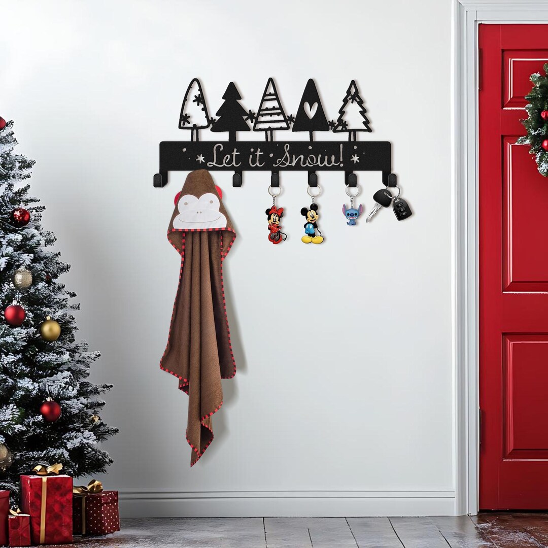 Let It Snow Metal Key Holder Christmas Wall Key Rack Winter Decor ...