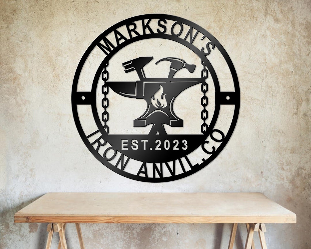 Custom Home Forge Sign | Iron Anvil & Hammer Forge Metal Sign | Forge ...