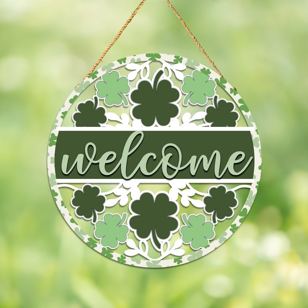 Shamrock Welcome Door Sign St Patrick Day Sign Irish Home Decor Lucky ...
