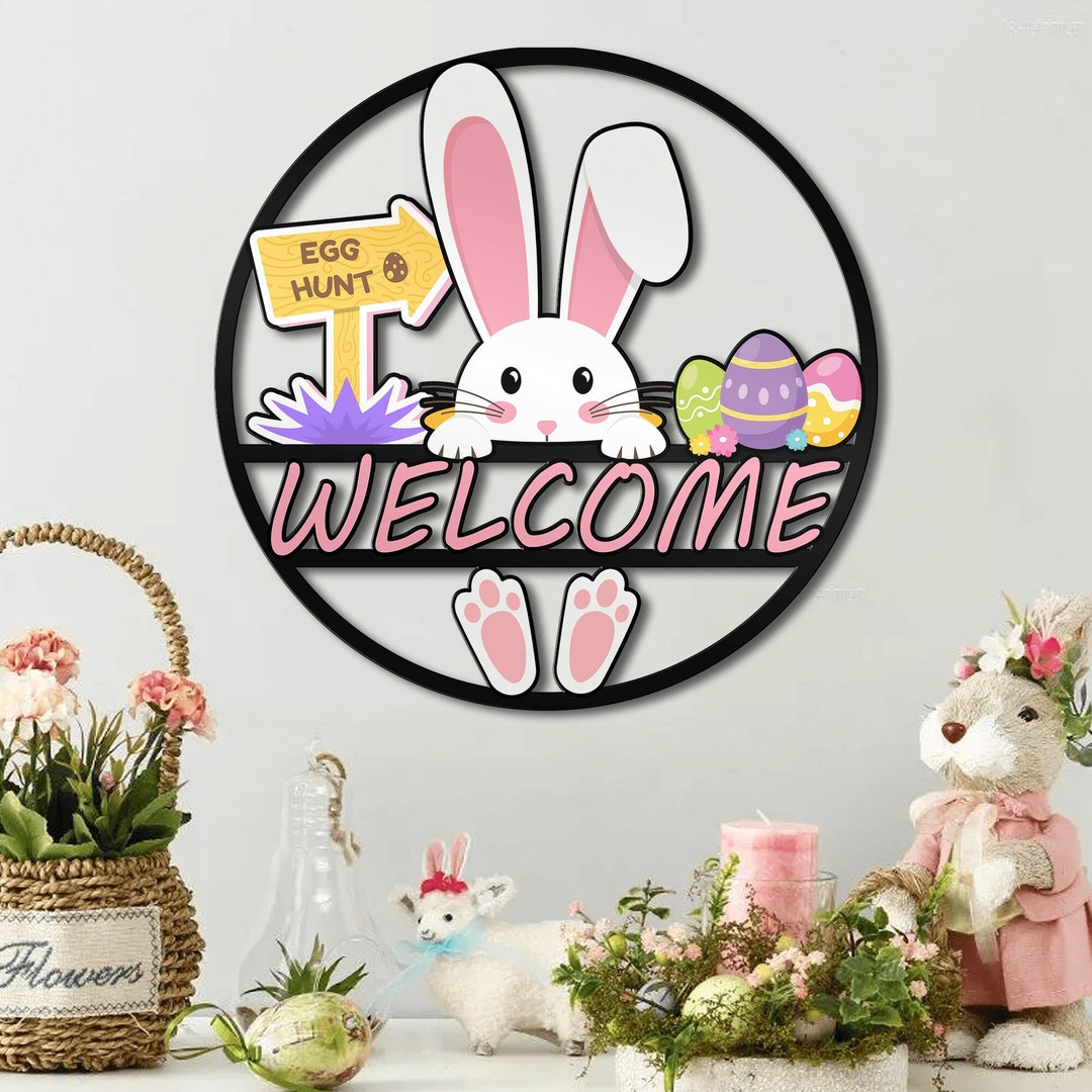 Personalized Bunny Welcome Sign, Happy Easter , 3D Effect Metal Sign ...