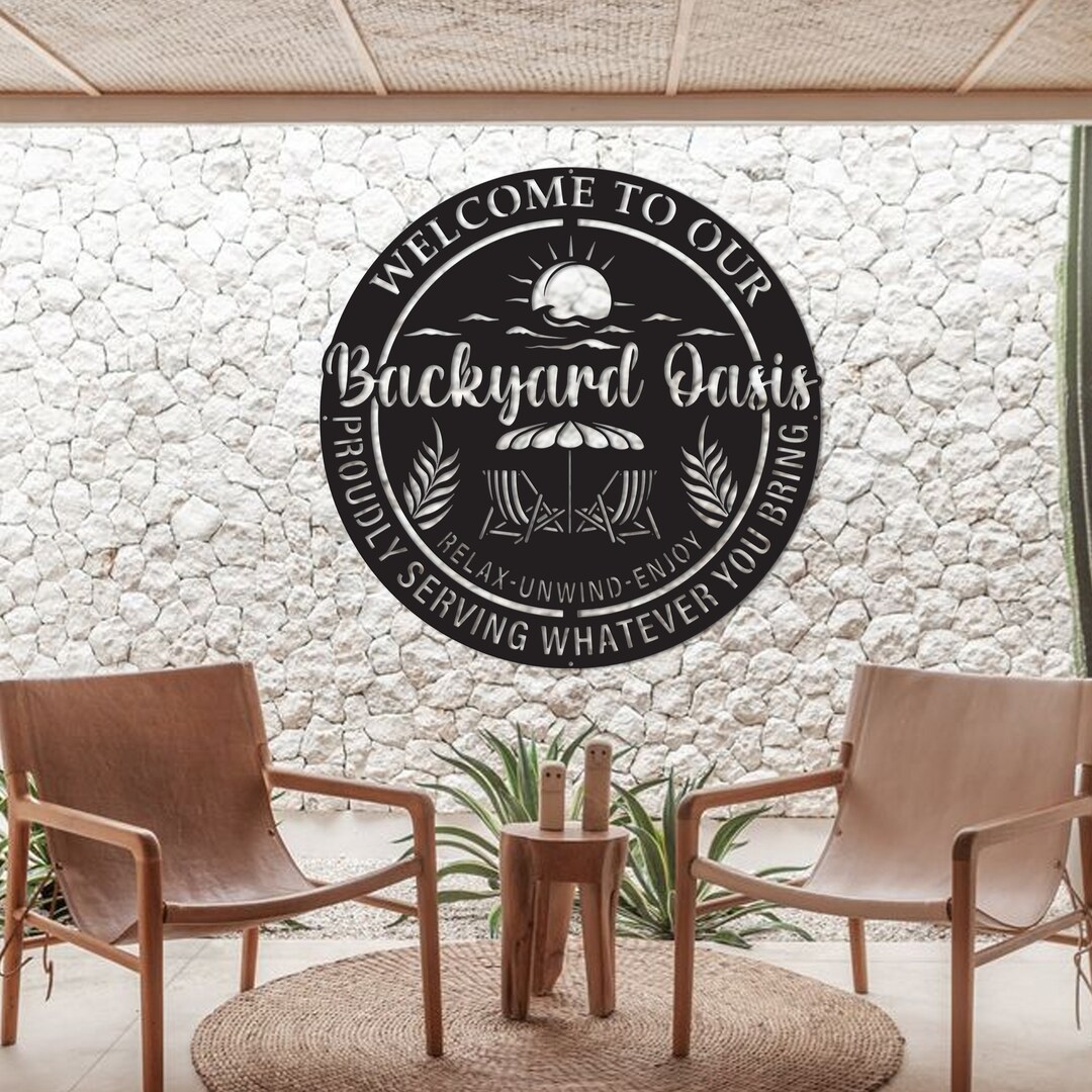 Personalized Backyard Oasis Metal Sign| Outdoor Family Name Sign| Patio ...