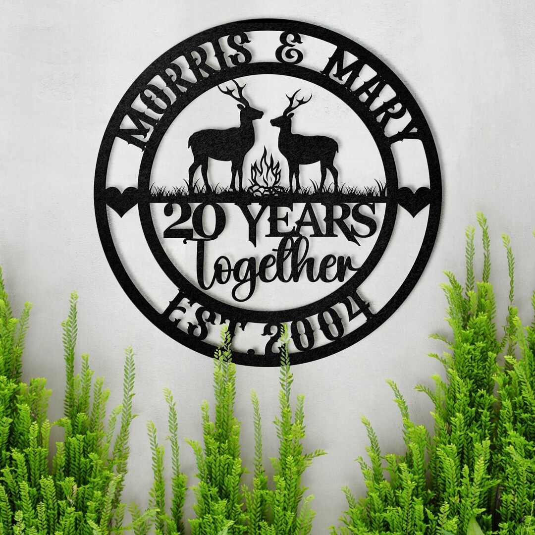 Custom Family Monogram Metal Sign, Years Together Sign, Couple Deer ...