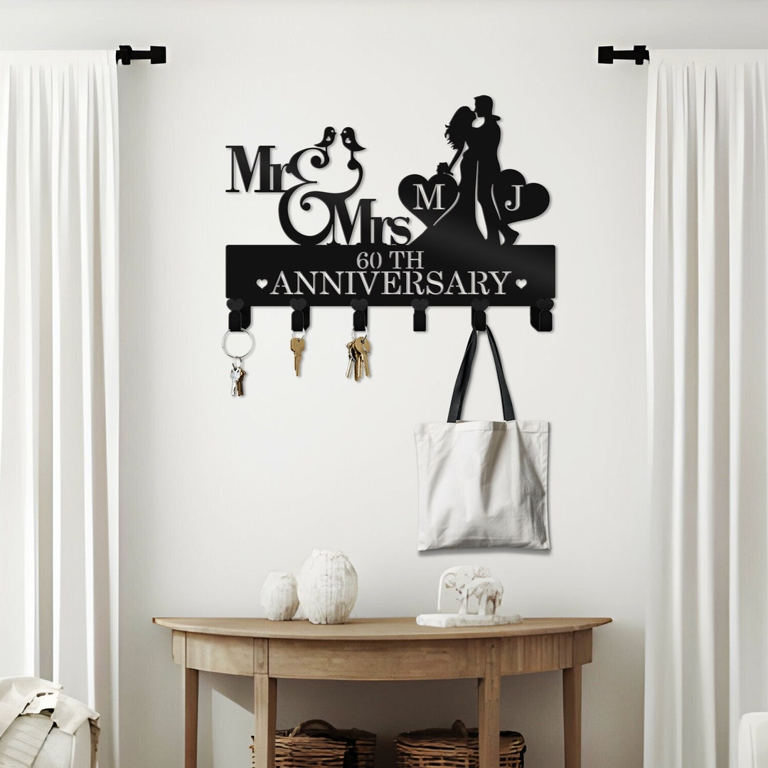 Mr. and Mrs. Couples Metal Key Holder | Custom Anniversary Gift ...