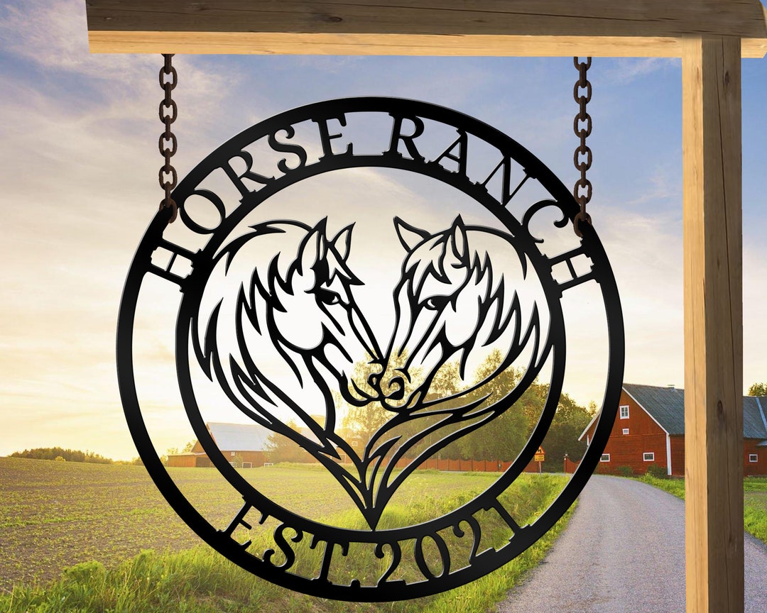 Eywa Custom Horse Sign, Metal Ranch Sign, Double Horse Ranch Sign ...