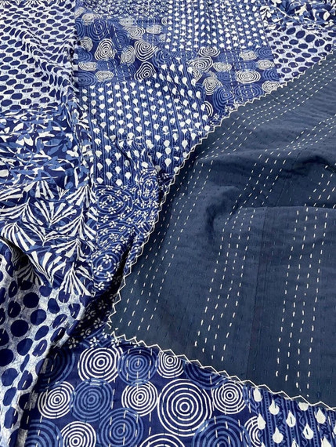 Kantha Indigo Blue Quilt Indian Kantha Bedspread Bedding Bedcover Throw ...
