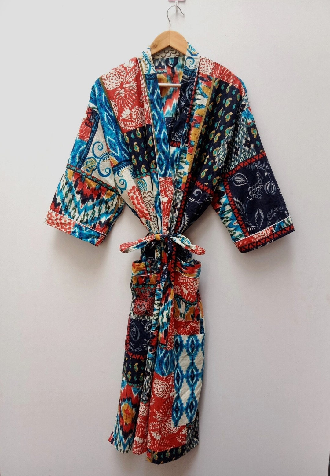 EXPRESS DELIVERY Cotton Kimono Robes, Indigo Patchwork Print Kimono ...