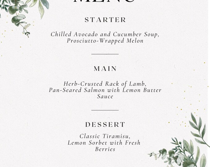Elegant Dinner Menu Template for Any Special Occasion, Editable Instant ...
