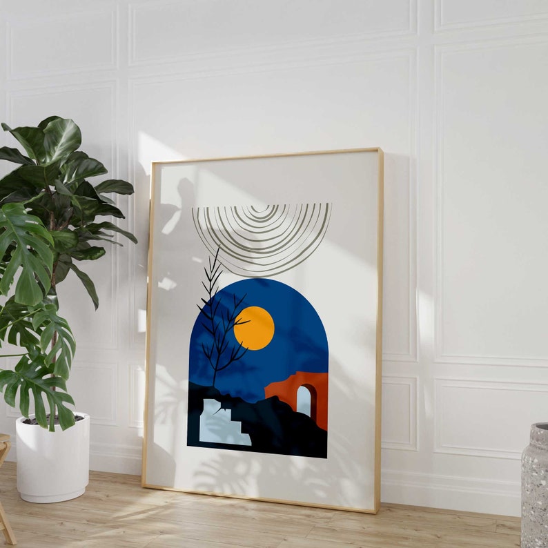 Boho Art Set of 3 Prints, Indigo & Honeycomb Boho Wall Art, Abstract Gallery Wall Set, Printable ...