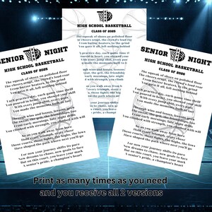 Printable Basketball Senior Night Gift Poems, Senior Night Letters From ...