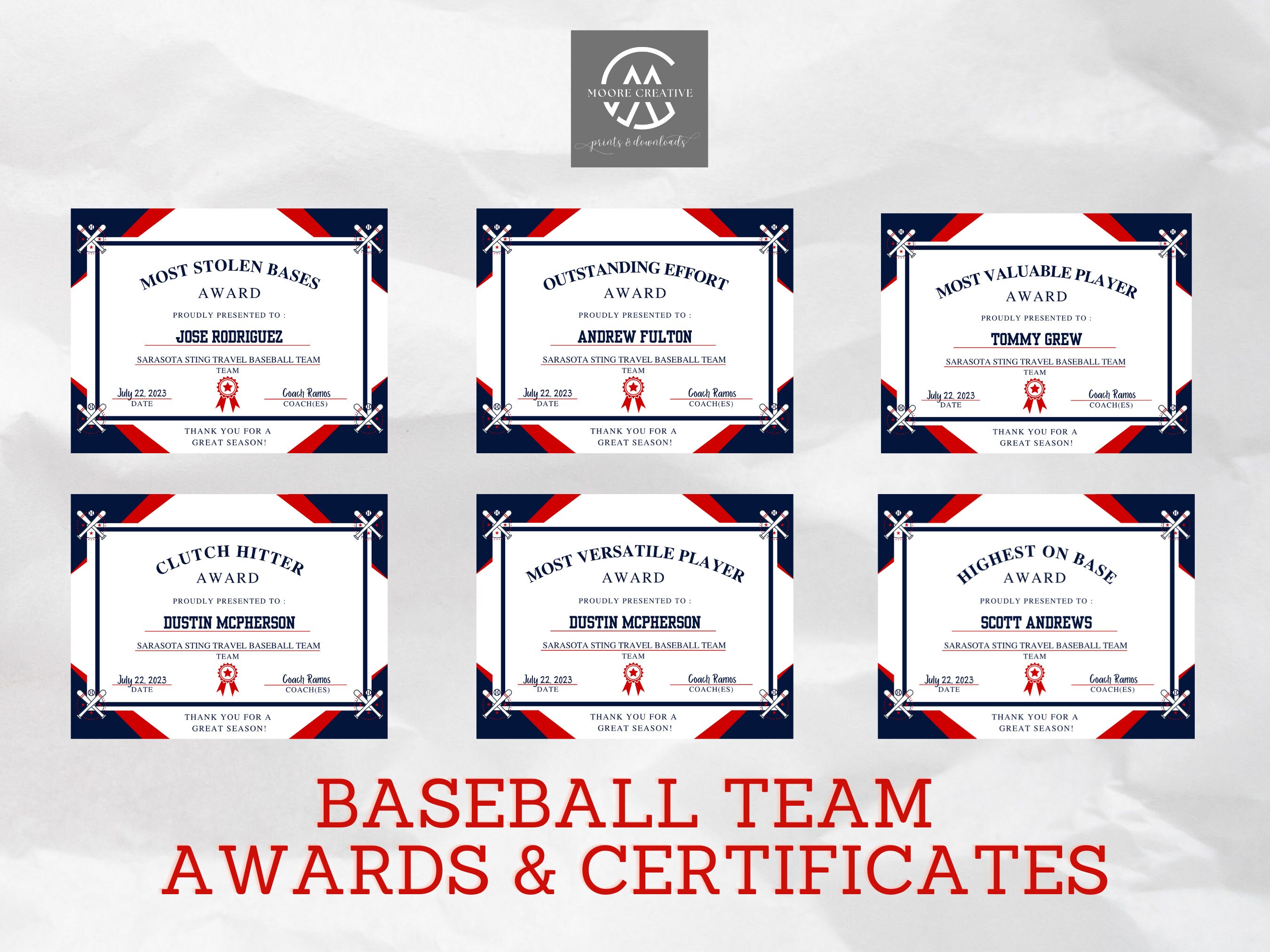 Award Certificates, Baseball Awards, 50 Editable or Fill in the Blank ...