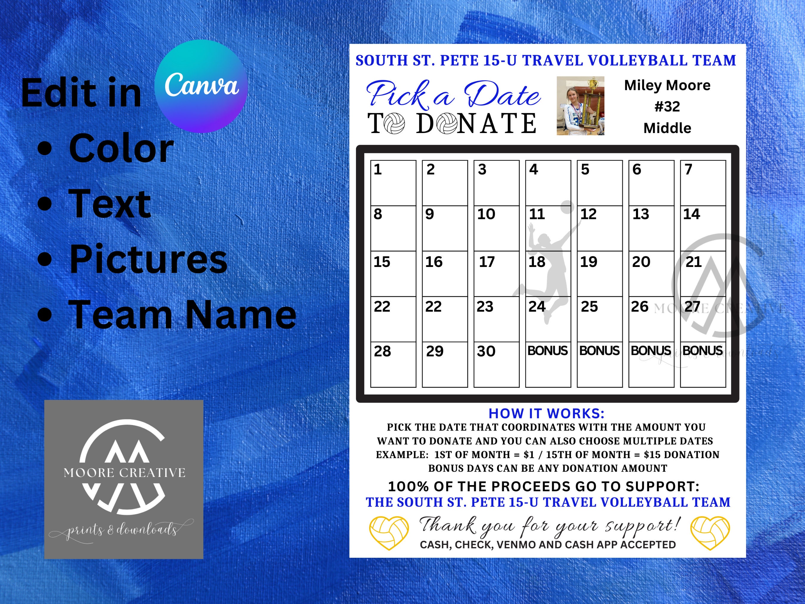 Printable Volleyball Pick a Date to Donate Printable, Volleyball ...