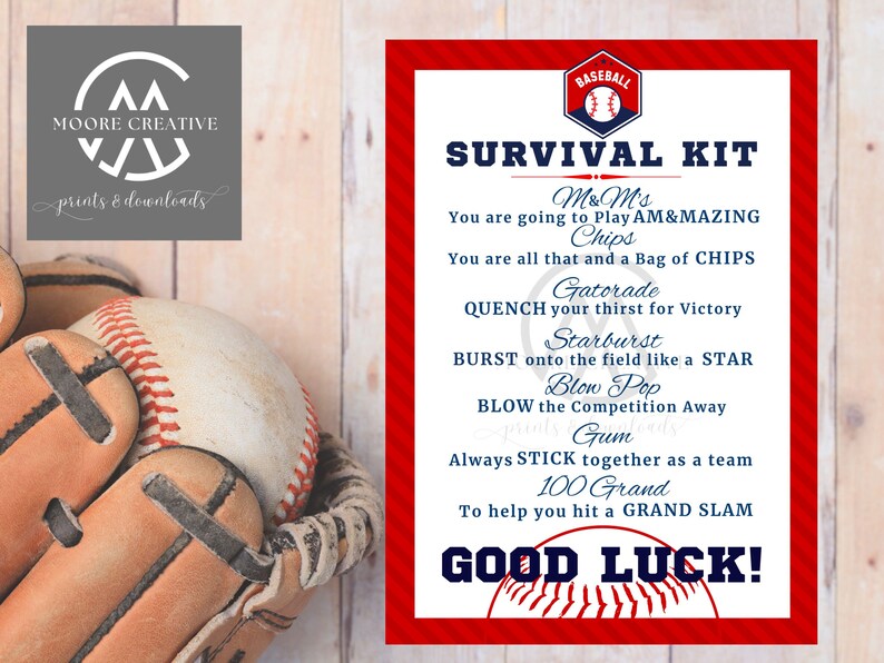 Baseball Survival Kit Baseball Gifts Printable Team Kids School Sports ...