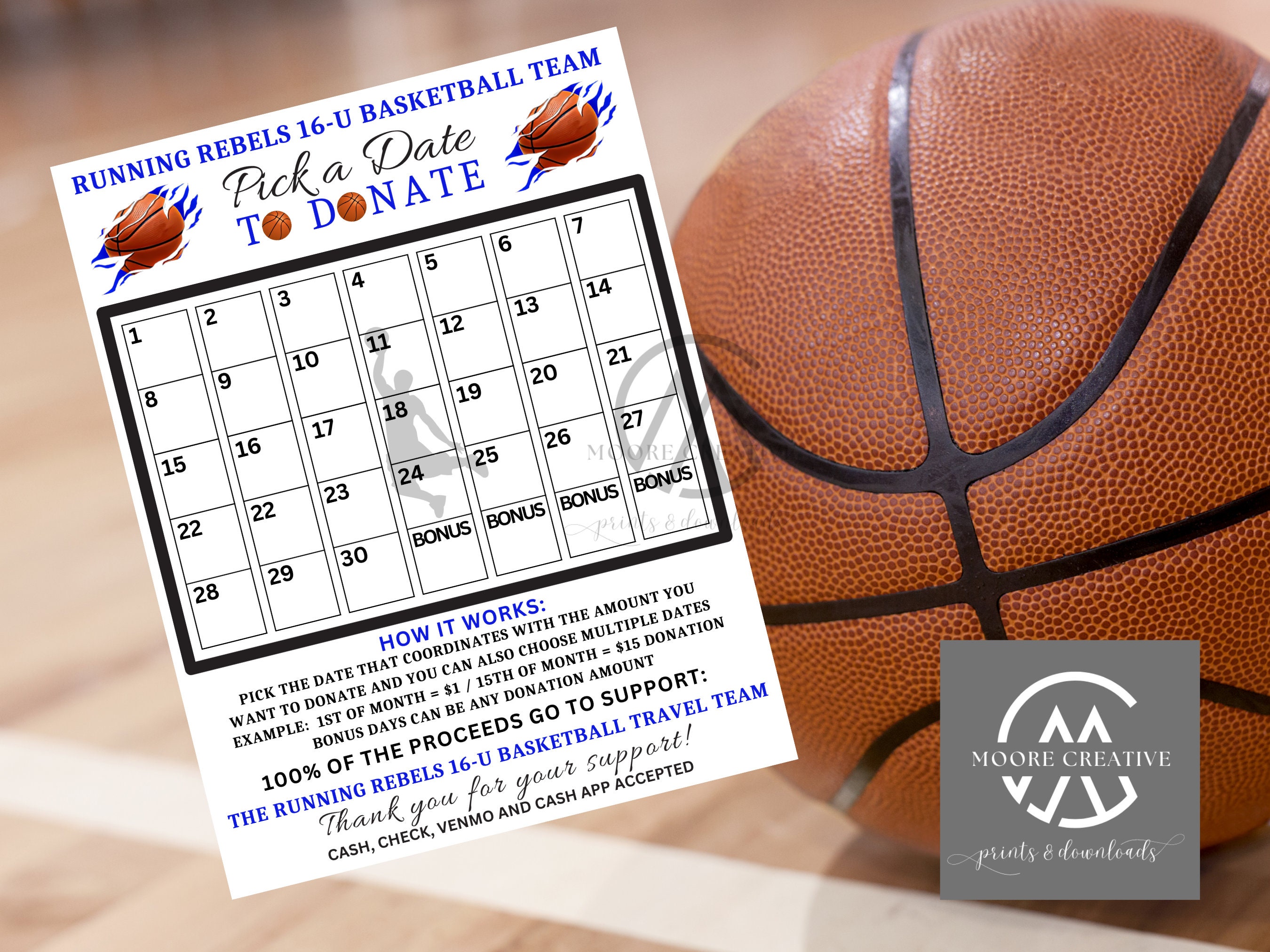 EDITABLE Basketball Pick a Date to Donate Printable, Basketball ...