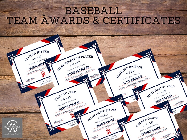 Award Certificates, Baseball Awards, 50 Editable or Fill in the Blank ...