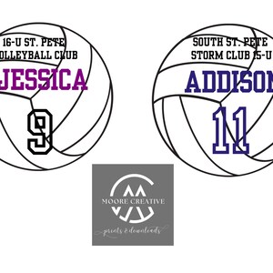 8" Volleyballs Editable Names and Player Numbers DIY Template Printable ...