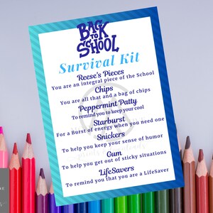 Back to School Survival Kit, Gift Tags, First Day of School, Back 2 ...