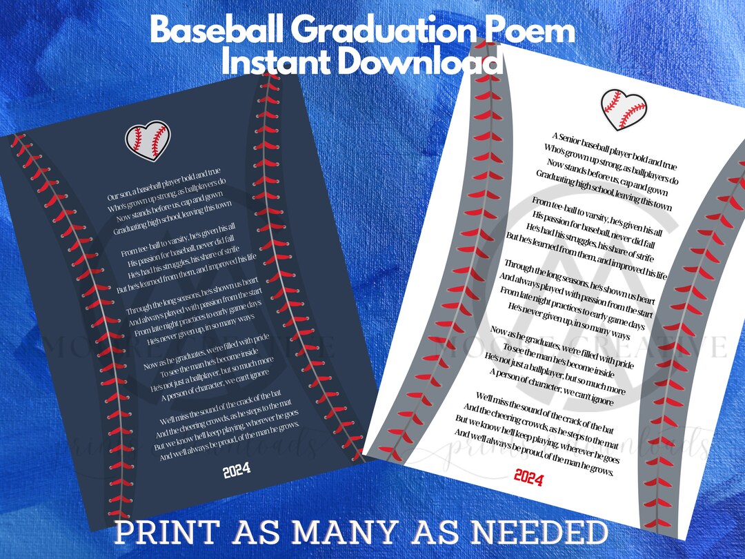 Graduation Poem Gift, Senior Night Baseball, Printable Art, Editable ...