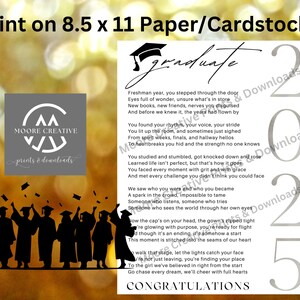 Sentimental Gifts for Graduation, Printable Poem for High School, Class ...