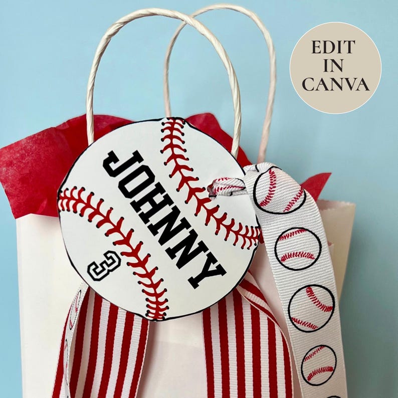 INSTANT DOWNLOAD Baseball 3" Personalized Favor Tags - Edit in Canva ...