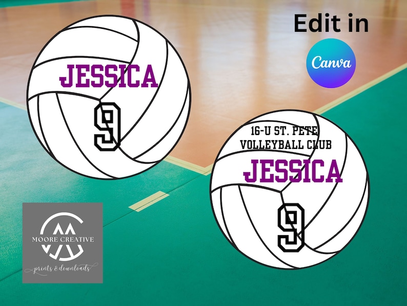 5" Volleyballs Editable Names and Player Numbers DIY Template Printable ...