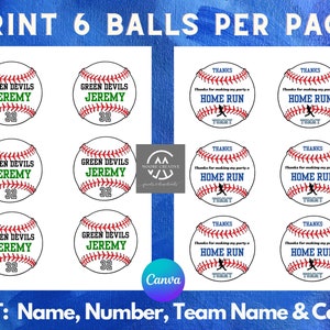 INSTANT DOWNLOAD Baseball 3" Personalized Favor Tags - Edit in Canva Template Baseball Favor ...