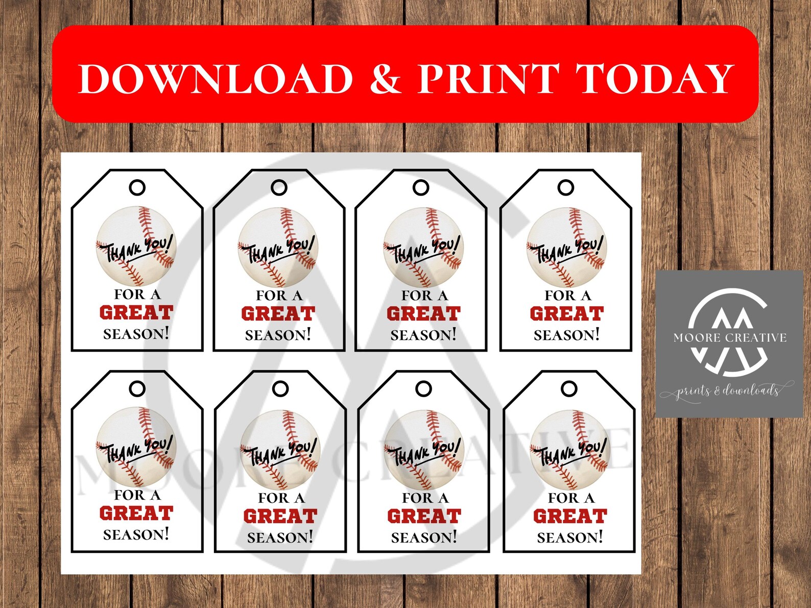 Baseball Favor Tags - 3 Different Baseball Sizes Thanks for a Great ...