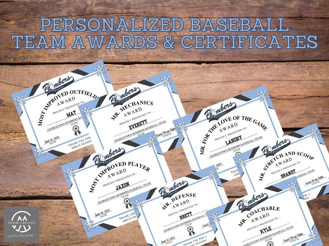 Personalized Baseball Award Certificates, Baseball Team Awards ...