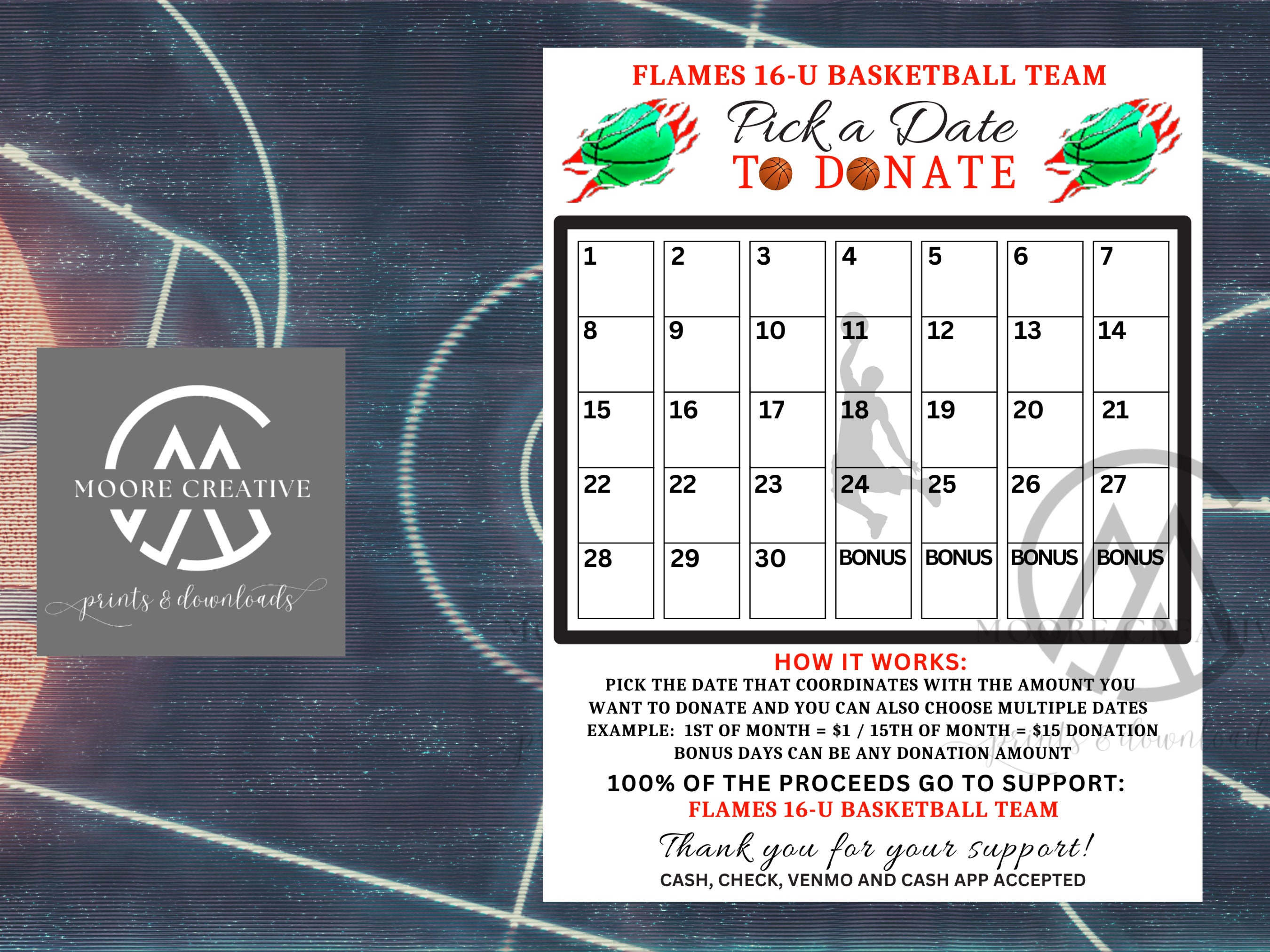 EDITABLE Basketball Pick a Date to Donate Printable, Basketball ...