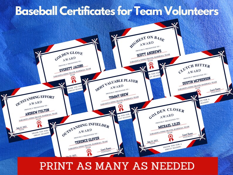 Editable Baseball Award Certificates, 50, Award Ceremony Certificates ...