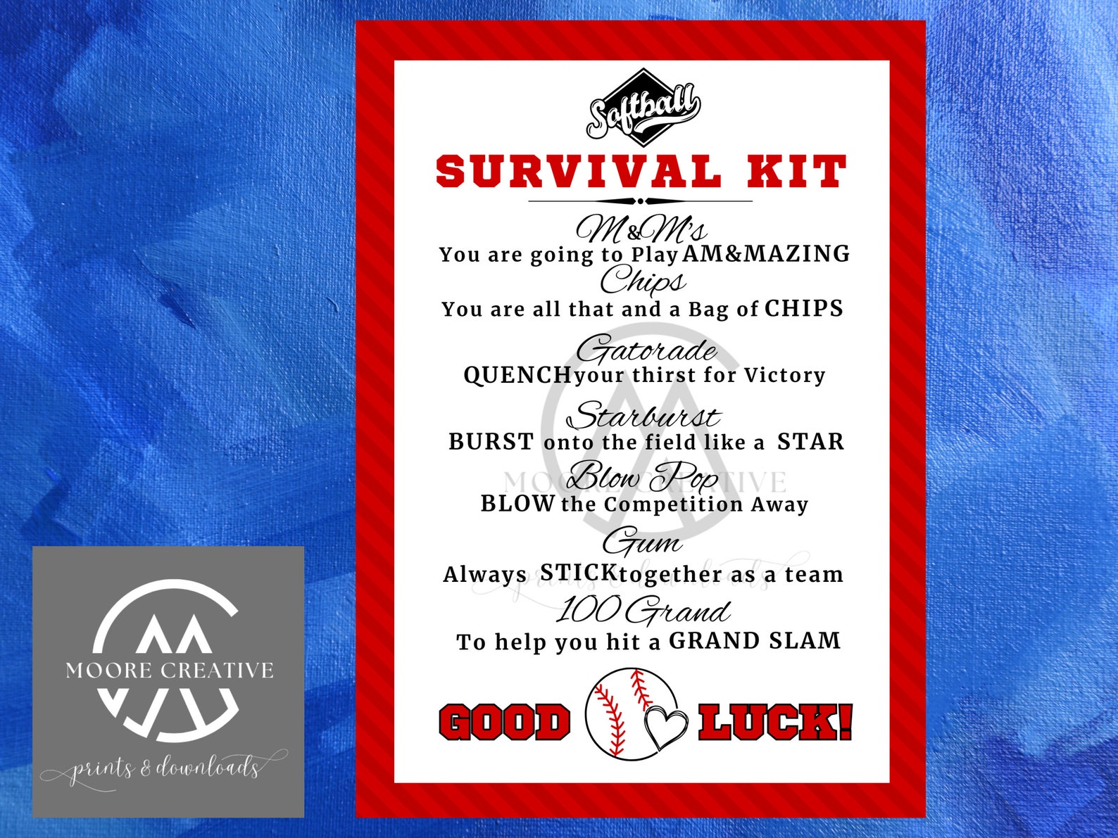 Softball Survival Kit Softball Gifts Printable Team Kids School Sports ...