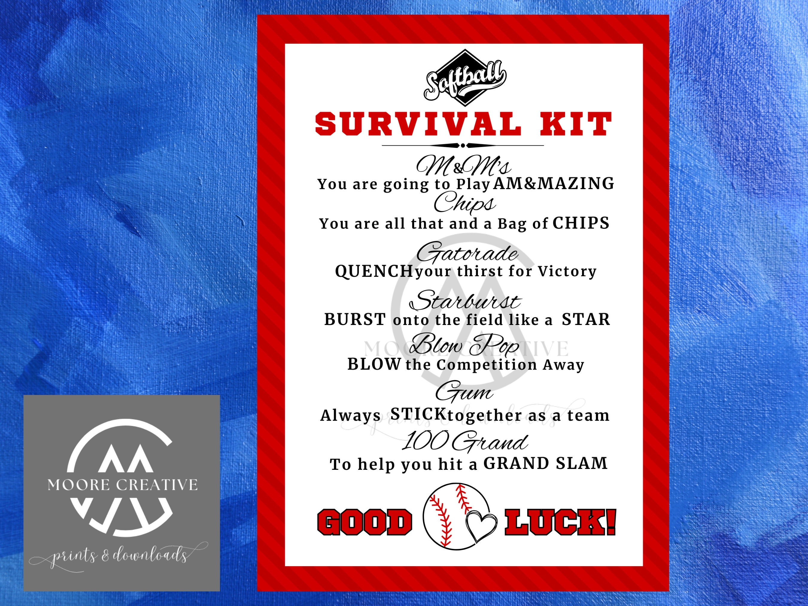 Softball Survival Kit Softball Gifts Printable Team Kids School Sports ...